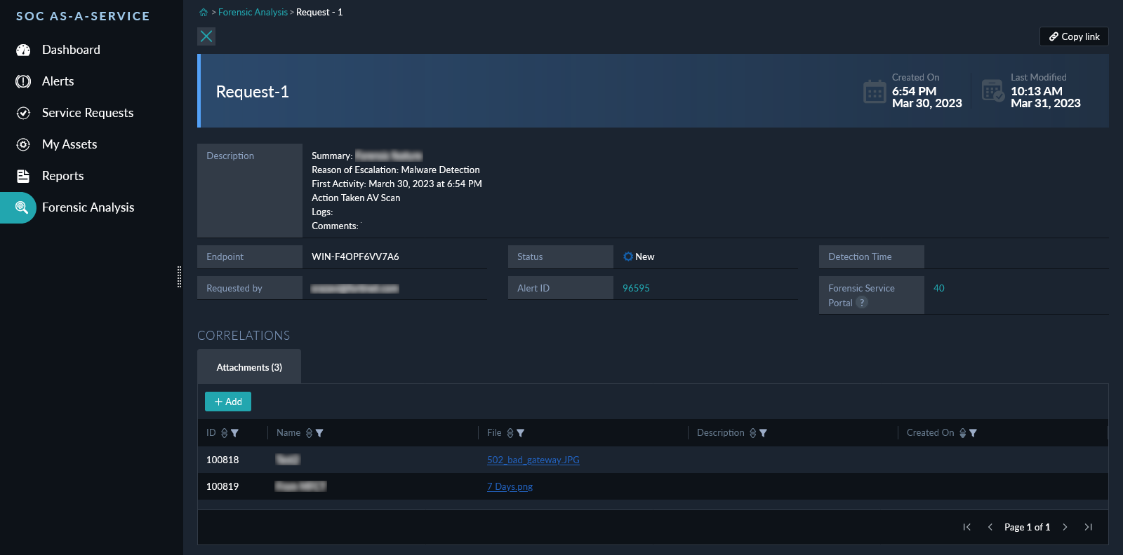 View forensic analysis request details | SOCaaS 23.4.0 | Fortinet Document Library